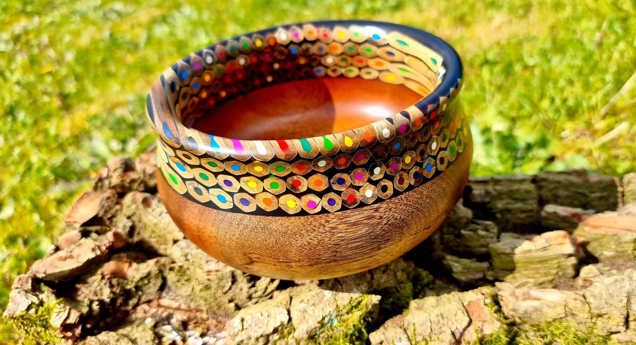 Handmade Mahogany & Epoxy Resin Art Bowl – Colorful Crayon Design ...